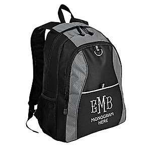 Personalized Contrast Honeycomb Backpacks, Grey - Your Monogram - Customized Embroidery Backpack for College, Business