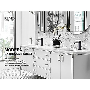 KENES Matte Black Single Handle Bathroom Sink Faucet, Stainless Steel Vanity Faucet for Bathroom Sink, with Pop Up Drain Stopper & Water Supply Hoses LJ-9031-2