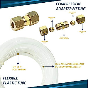 Ice Maker Water Line Kit, Humidifier Installation Kit with ¼” x 25 ft. Poly Tubing, Self-Piercing Saddle Valve, Compression Fittings and Adapters by Greco