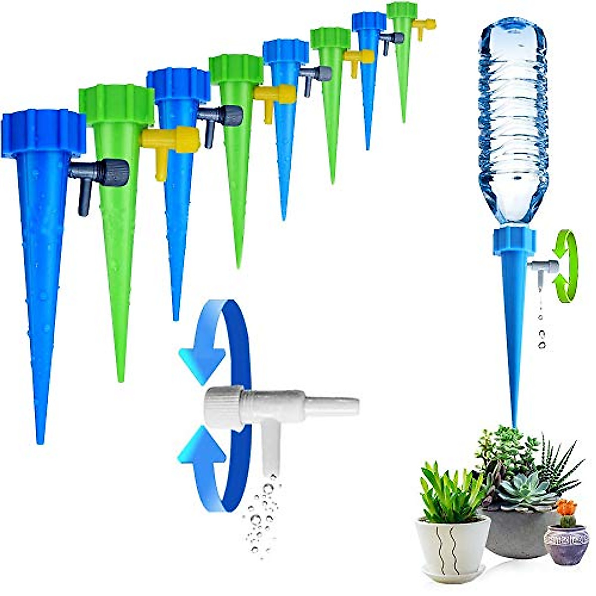 ARTEM Plant Waterer Self Watering Spikes System Automatic Vacation Drip Irrigation Watering Devices with Slow Release Control Valve Switch for Garden Plants Indoor & Outdoor (12 Packs)