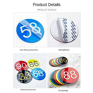 Number Sign, Table Number Sign, Closet Identification, Seat Identification Sign, Acrylic, Round, Waterproof and Sun-Proof (10x10cm,Yellow 01-100(100 pcs))