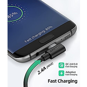 SUNGUY Right Angle Micro USB Cable 1.5FT [2 Pack], 18W Short 90 Degree Micro USB Cable Fast Charging USB 2.0 Data Sync Compatible for Samsung Galaxy S7 Edge S6 S5, Moto E6 5 4, LG-Black