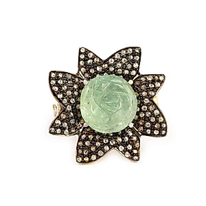 Handmade Natural Diamond Ring ,With 14K Fine Gold Star Shape Ring With Translucent Blue Freshness Of The Oceans Aquamarine And 0.88 Carat Brown Natural Diamond (I2-I3 Clarity Size : 8.5) For Women