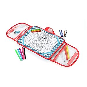 ezDesk Travel Activity Kit, Lap Desk with Cushion, Premium Activity Kit with Writing and Craft Supplies, 30-Piece Set, ‎12" x 19", Multicolor