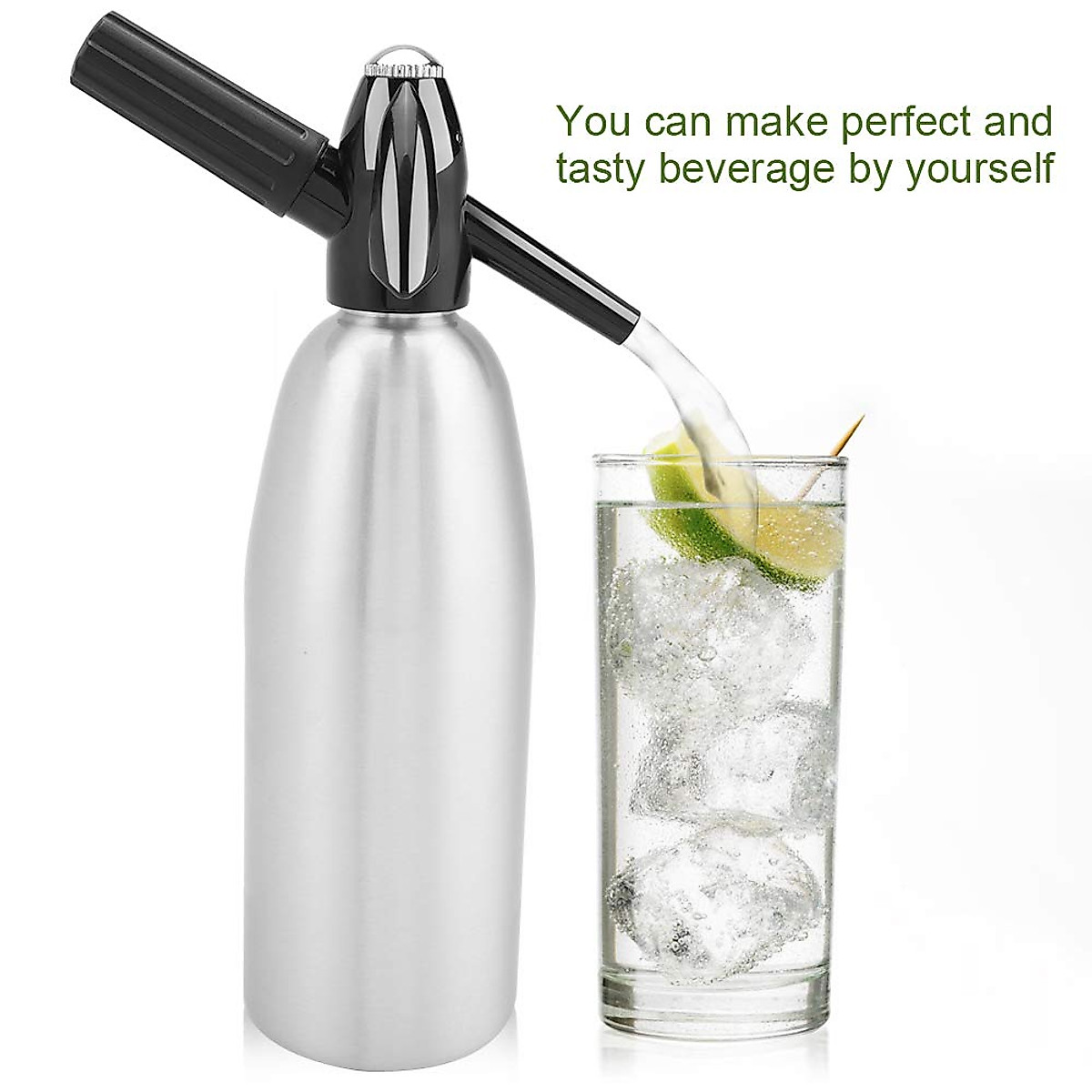 ANKROYU 1L Fashionable Attractive Soda Siphon with Pressure Regulator, Portable Alloy Soda Water Bottle Cup, Soda Maker Machine Sparkling Water Maker for Juice Drinks Cocktail(Silver)