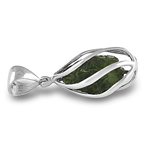 Starborn Natural Moldavite Pendant in Sterling Silver Cage