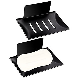 MOVNO 2 Pack Soap Dish Shower Waterfall-Matte Black SUS304 Stainless Steel Soap Tray, Soap Saver Drainer for Shower/Bathroom/Kitchen/Counter Top, Keep Soap Bars Dry & Clean