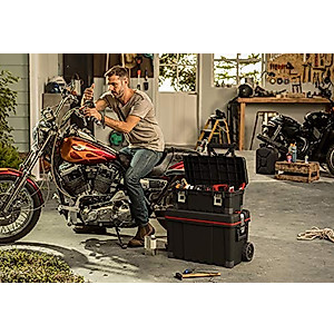 Keter Mobile Hawk Cart and Stackable Tool Box System and Organizer with Telescopic Comfort Grip Handle - Perfect Organization and Storage Chest for Power Drill, Tape Measure, and Small Parts