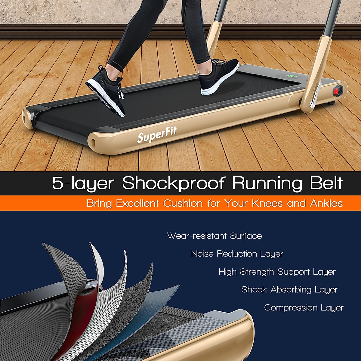 Walking Pad Treadmill Under Desk, SPORFIT 2 in 1 Treadmills Foldable with Remote Control, 2.25HP Electric Portable Superfit Treadmill Quiet for Walking Jogging Light & Compact