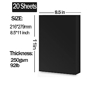 20 Sheets Black Cardstock 8.5 x 11, 250gsm/92lb Black cardstock Paper for DIY Arts Christmas Cards Making, Black Craft Paper for Invitations, Stationary Printing,Scrapbook Supplies