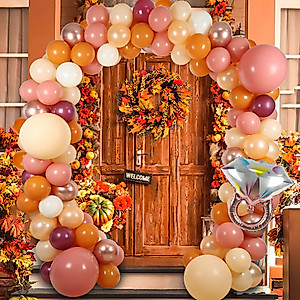 Fall Thanksgiving Balloon Garland Arch Kit, 18" 10" Burnt Orange Balloons with LOVE Ring Foil Balloons for Fall Thanksgiving Party Decorations Thanksgiving Wedding Engagement Party Supplies