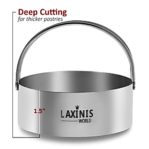 Laxinis World Biscuit Cutter Set, 5 Pieces Round Cookies Cutters with Handle, 18/8 Stainless Steel Graduated Circle Pastry and Dough Cutters
