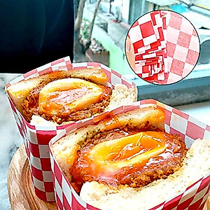 Hslife 100 Sheets Red and White Checkered Dry Waxed Deli Paper Sheets, Paper Liners for Plastic Food Basket, Wrapping Bread and Sandwiches