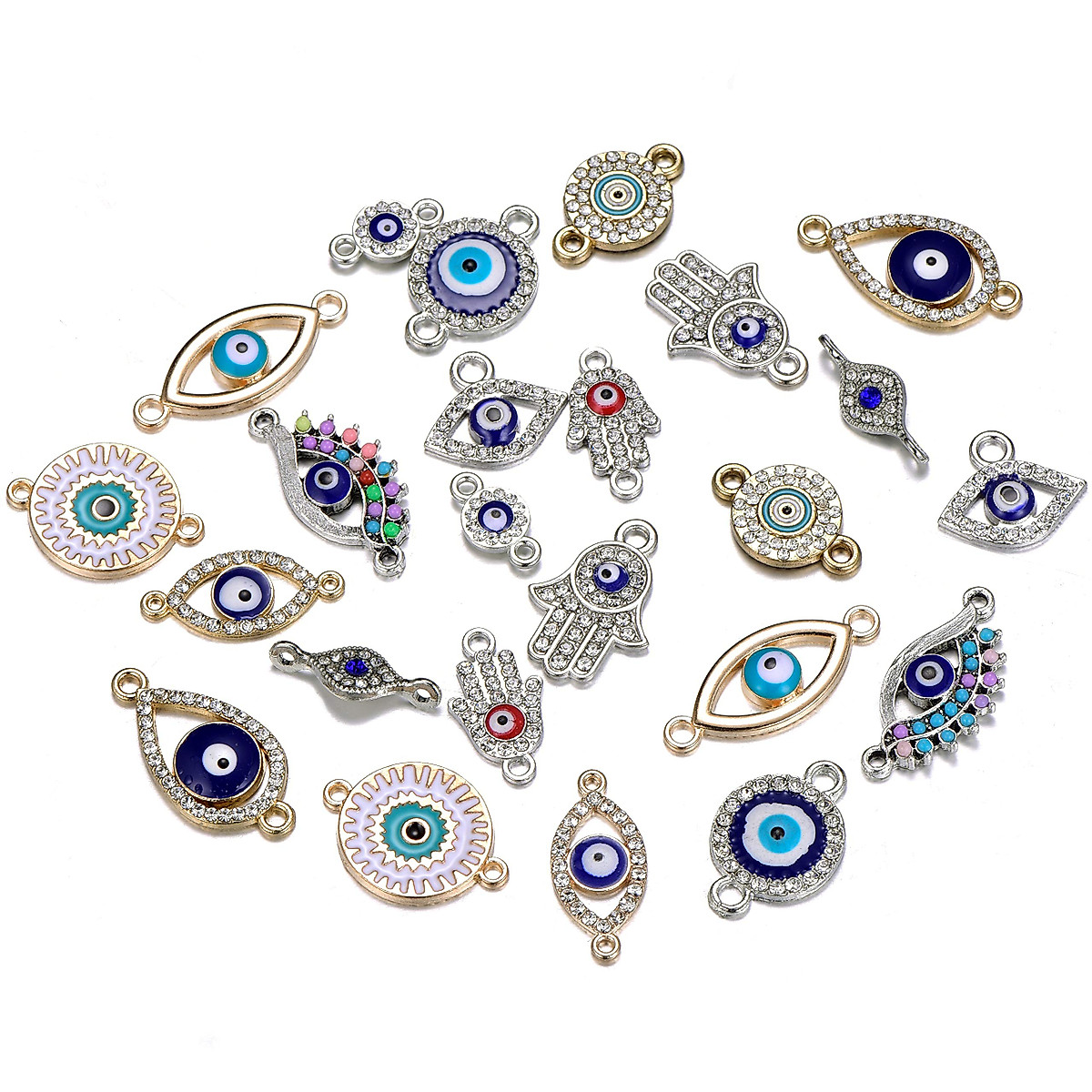 Yaoding 30pcs Mix Alloy Colored Enamel Rhinestone Diamond Evil Eye Charms Jewelry Connectors for DIY Bracelet Necklace Jewerly