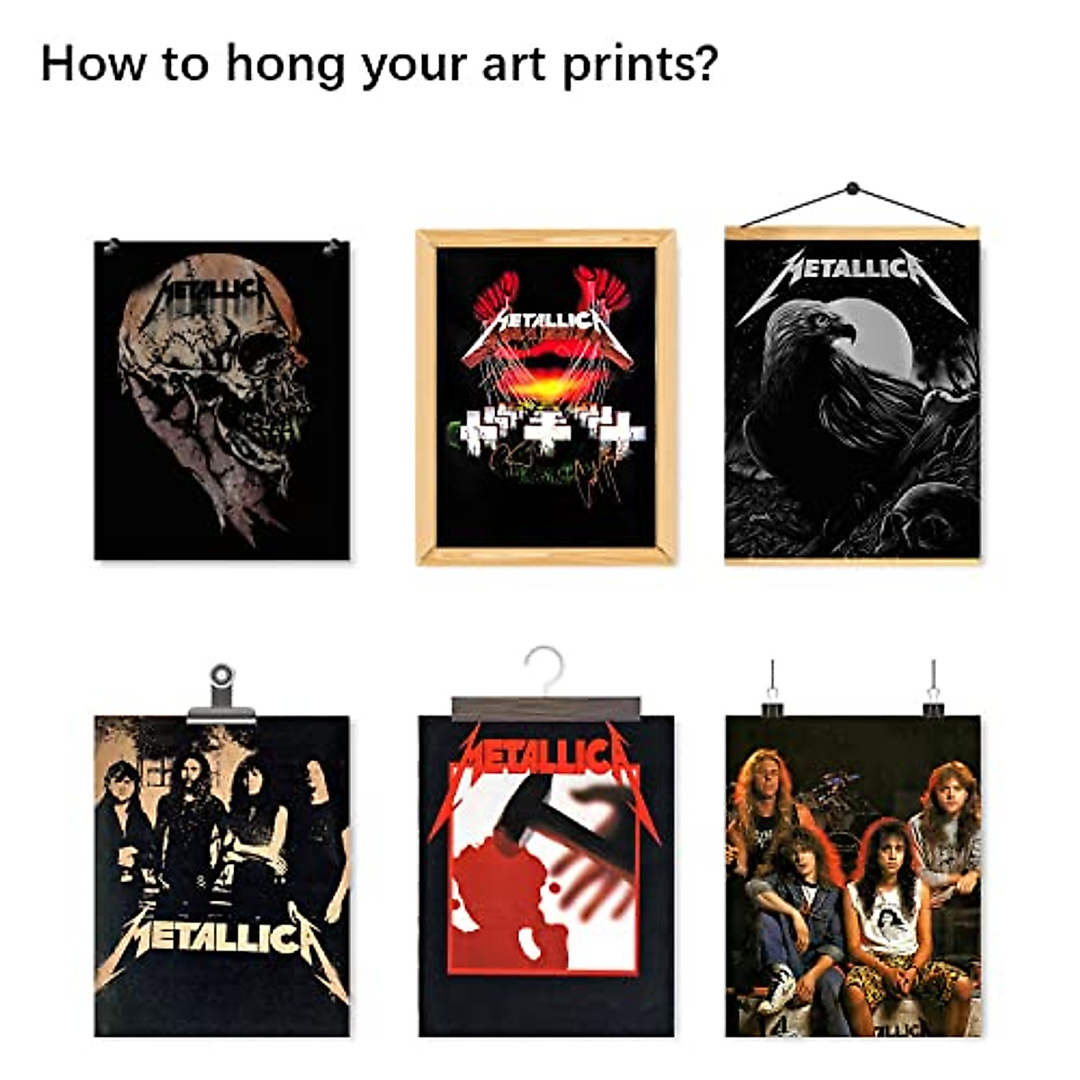 pictures Metallica Poster - Set of 6 8*10 Inch Frameless Canvas Posters Rock Retro Band Music Men Ladies Teen Boys Fan Lovers halloween christmas gift, black