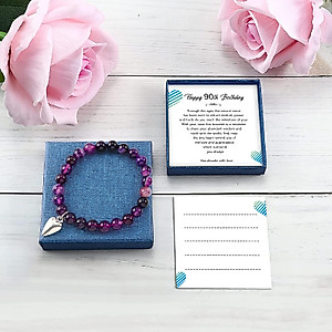 90th Birthday Gifts for Women, Amethyst Beads Birthday Bracelet for Woman Truning 90 Years Old Jewelry Gift for Her Women Mom Sister Best Friend Wife Grandmother Birthday Gifts（Amethyst）