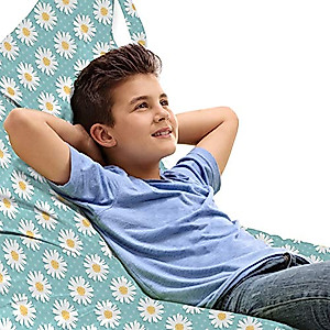 Ambesonne Spring Lounger Chair Bag, Daisy Blossoms Blowing Pattern on Polka Dots Shabby Flowering Season Love, High Capacity Storage with Handle Container, Lounger Size, Turquoise and White