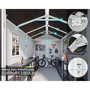 CDCASA 8x6 Feet Resin Storage Shed, Waterproof Outdoor Shed with Floor & Lockable Door & Window & Vents, Plastic Tool Shed for Backyard, Patio, Poolside, Lawn, Dove Grey