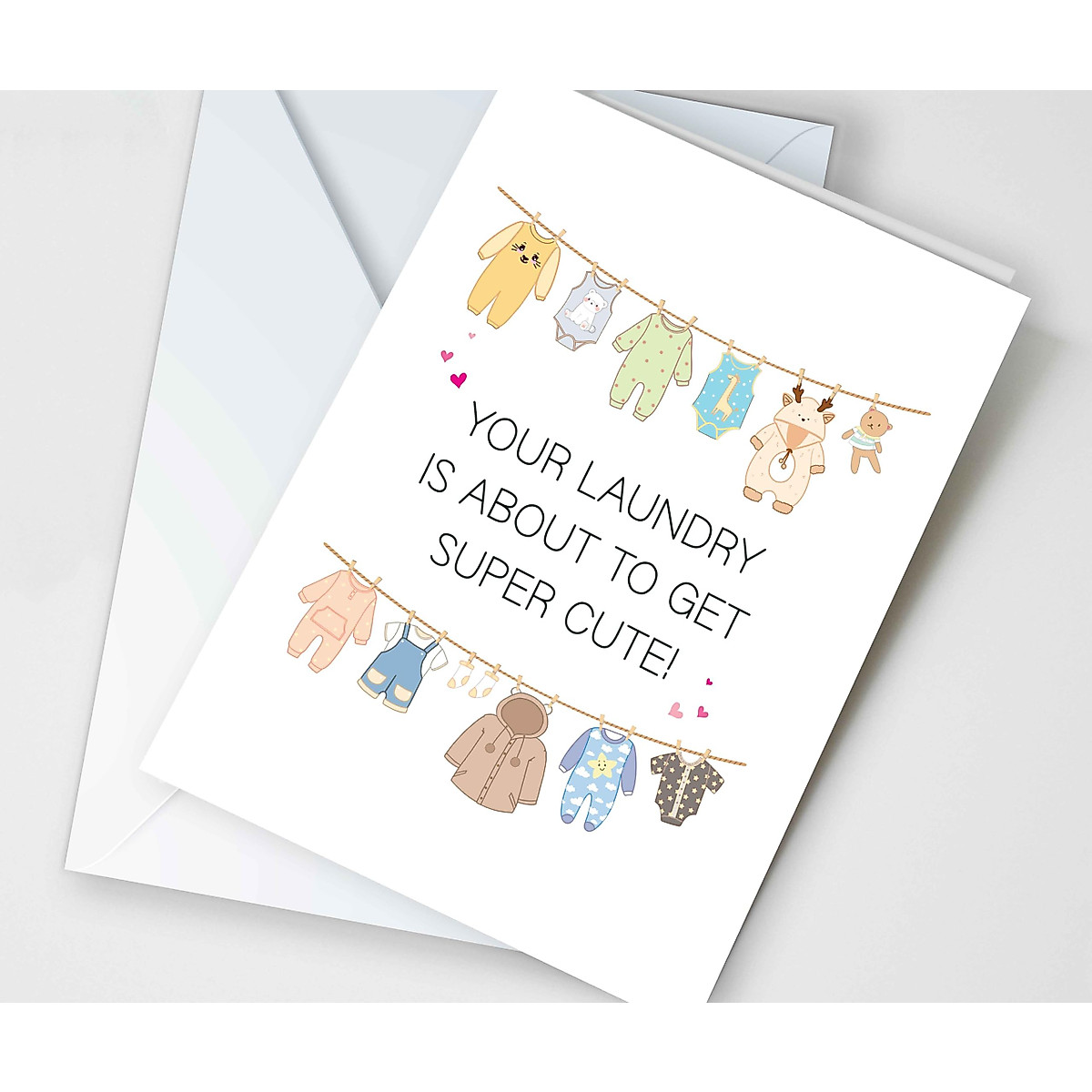 Baby Shower Cards, New Baby Congratulations Gift for New Parents, Cute Laundry Is About to Get Cute Card, Gender Reveal Congrats Pregnancy Card (Cute Laundry - Neutral)
