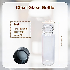 ALWSCI 1 Dram Glass Vials, Small Liquid Sample Vial, 15X45mm 4 ml Borosilicate Glass Empty Vials with Caps, 13-425 Black Screw Caps with PE Liner, Pack of 20