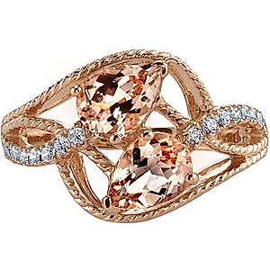 PEORA Morganite Two-Stone Ring for Women 14K Rose Gold, Natural Gemstone, 1.50 Carats total Pear Shape, Size 8