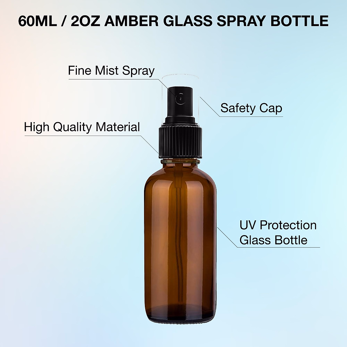 Nylea Small Glass Spray Bottles for Oil, Hair, Plants Water 2 oz | Empty Fine Mist and Refillable Mister Amber Mini Travel Size Bottle for Cleaning Solutions, Essential Oil Sprayer and Nozzle - 2 Pack