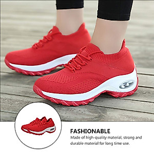 Holibanna 1 Pair Sneakers Platform Sneakers for Women Knit Sports Running Shoes Sneakers Sports Shoes Chunky Sneakers for Women Woman Sneakers Girl Child Knitting Lace up Work Shoes Red