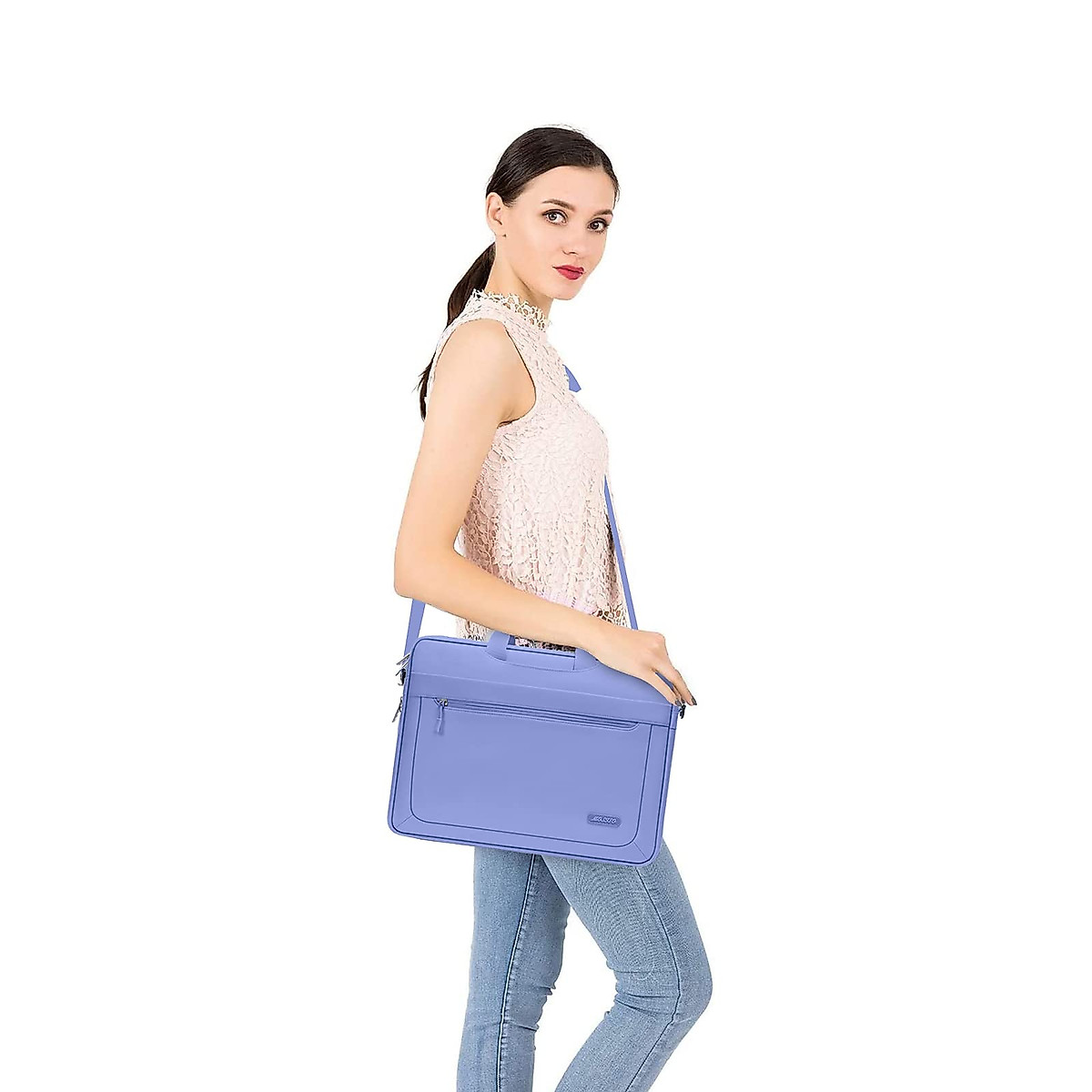 MOSISO Laptop Shoulder Messenger Bag Compatible with MacBook Air 15 inch M2 A2941/Pro 16 inch M3 A2991 M2 A2780 M1 A2485 A2141,15-15.6 inch Notebook with Adjustable Depth at Bottom, Lavender Gray