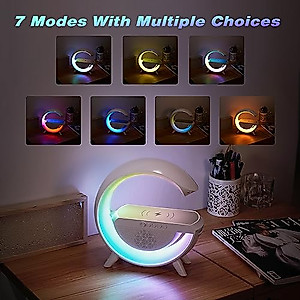 Delxo Wireless Bluetooth Speaker with Phone Charger,G Shape Bluetooth Speakers for Teen Adults Birthday Gift Ideas,Atmosphere Lamp Speaker with LED Night Lights for Bedroom,White