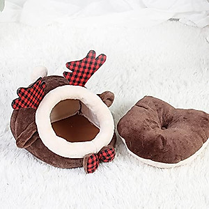 EastVita Guinea Pig Bed Pet Mini Nest Cute Animal Shape Super Soft Warm Shelter House Pet Hideout for Rabbits Hedgehog Bearded Dragon Winter Nest Hamster Cage Brown elk XL