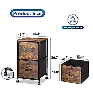 DEVAISE 2 Drawer Mobile File Cabinet, Rolling Printer Stand, Fabric Vertical Filing Cabinet fits A4 or Letter Size for Home Office, Rustic Brown Wood Grain Print