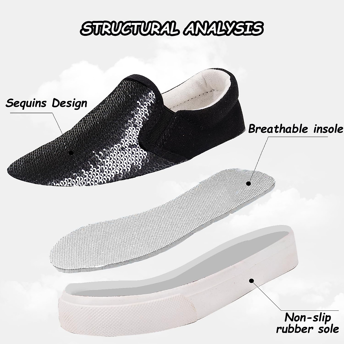 Toandon Girls Boys Kids Sneakers Loafer Shoes Slip On Toddler Sequins Glimmer Glitter Canvas Sparkle Low Top Non Slip Rubber Sole Lightweight Breathable Walking Outdoor Fashion Casual Black Size 2