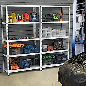 Giantex 5-Tier Storage Shelves, 39 x 16 x 74 Inch Height Adjustable Steel Garage Storage Rack with Foot Pads, Heavy Duty Garage Shelving for Warehouse, Basement, Kitchen, White