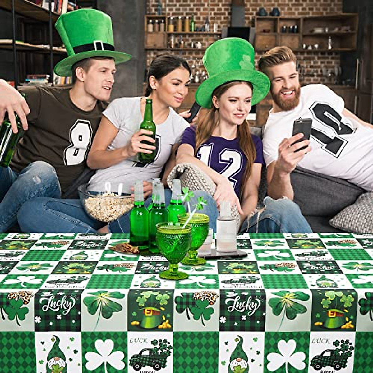 NatuBeau St. Patrick’s Day Tablecloth Rectangle 60x84 Inch, Gnomes Buffalo Plaid Shamrock Table Cloth for St Patricks Day, Lucky Green Shamrock Table Cover for Dinning Room Kitchen Party Decor