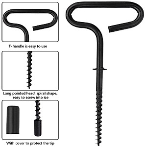 Tent Stakes, 4 Pcs Ice Nail Ground Nail Threaded Peg Nail Tent Fixer Accessory Tent Nail Ice Fishing Anchors Tool for Outdoor Camping Tent Ice Fishing Shelter Stake (Black L)