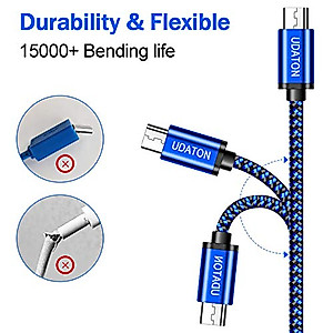 Micro USB Cable 10ft, Android Charger, USB C Cable, 3Pack Extra Long Kindle Fire Charger, udaton High Speed Nylon Braided Micro Fast Charging Cord for Samsung Galaxy S7 Kindle Fire 7 PS4 Xbox LG, Blue