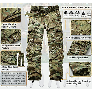 AKARMY Men's Lightweight Hiking Pants, Outdoor Quick Dry Ripstop Cargo Pants, Multi-Pocket Camo Casual Work Pants HY3355 CP Camo 36