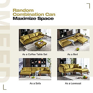 JOMEED Convertible Sectional Sofa Couch, Modern Oversized Velvet Fabric L-Shaped Couch Sofa Bed with Adjustable Backrest for Living Room, Apartment