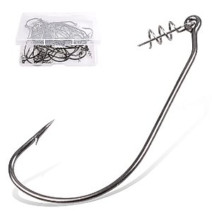 Twistlock Fishing Hooks,50pcs Worm Hooks with Centering Pin Spring Unweighted Swimbait Hooks for Soft Plastic Lures Baits Bass Fishing