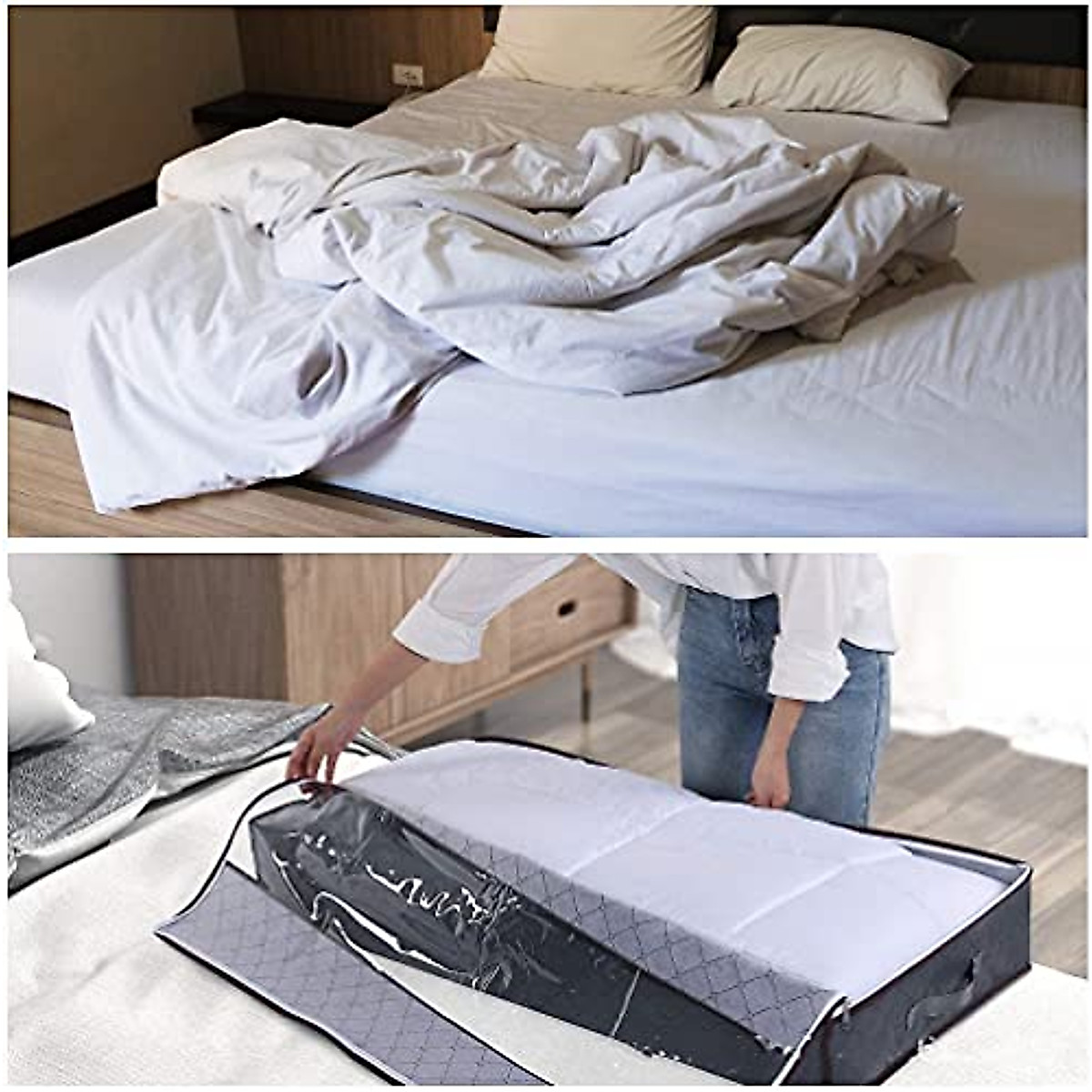 Syhmjxlmy Underbed Storage Bags Under Bed Containers Clothes Organizers with Reinforced Handles Blankets Comforters Foldable 1 Pack Gray, Large