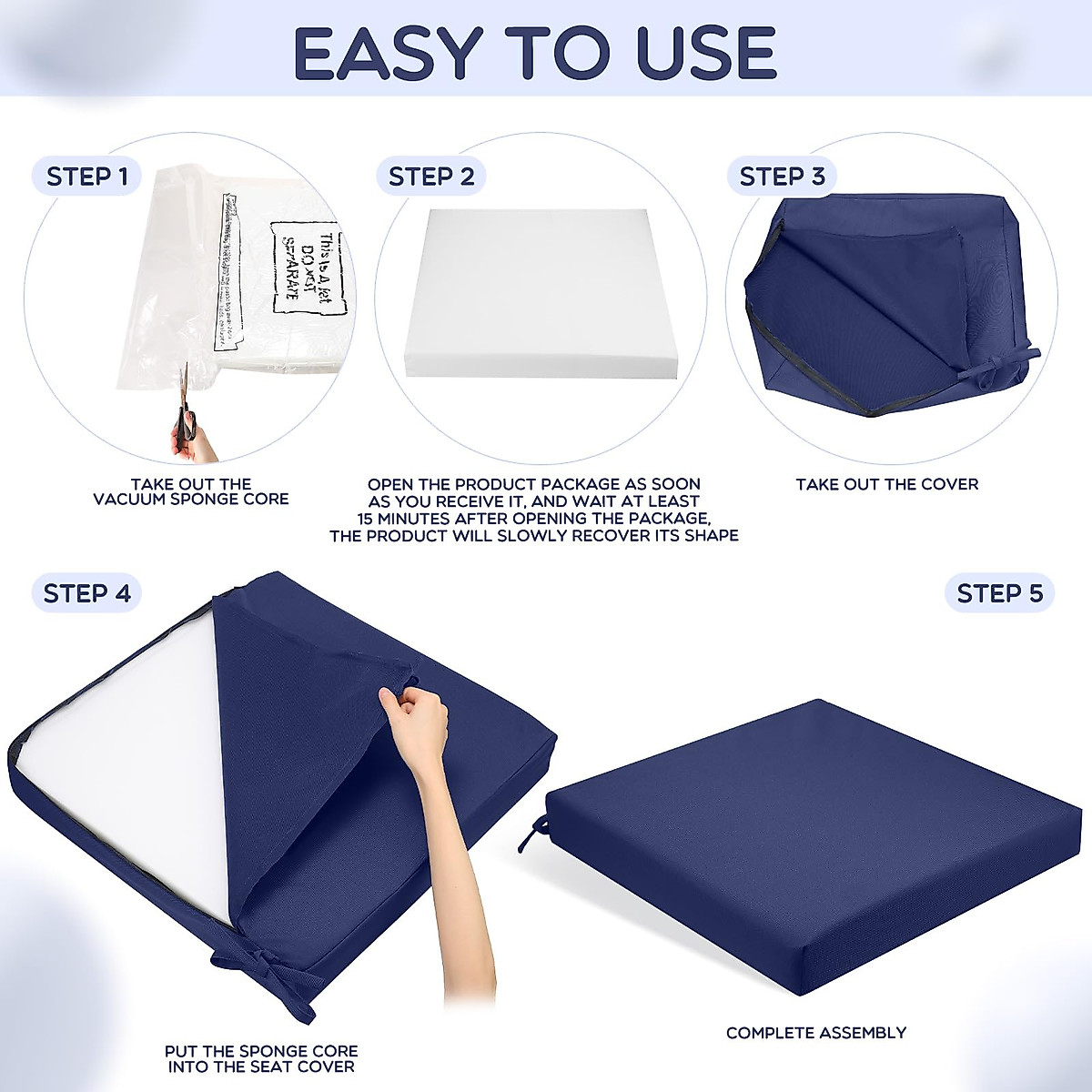 Preboun 12 Pack Outdoor Chair Cushions, 19" x 19" x 3" Patio Chair Cushion Waterproof Outdoor Seat Cushions with Ties Replacement Chair Pad for Patio Furniture Garden Sofa Couch Chair Pads (Navy Blue)