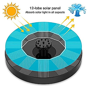 AISITIN Solar Fountain Pump 1.5W Solar Water Fountain Pump with 6 Nozzles, Solar Powered Fountain Pump for Bird Bath, Ponds, Garden,Swimming Pool, Fish Tank, Outdoor and Aquarium