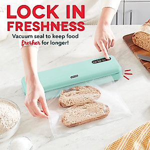DASH SuperSeal™ Vacuum Sealer for Food Storage and Sous Vide, Perfect for Preserving Fresh Ingredients, Single Use & Reusable Bags and Cutter Included - Aqua