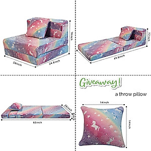 MeMoreCool Folding Sofa Bed Floor Mattress for Kids, Glow Tri Folding Mattress Kid Fold Up Sofa Futon Folding Chair Bed, Child Foldable Mattress Floor Bed Folding Couch Trifold Mattress for Playroom