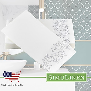 SimuLinen Silver Floral Paper Towels for Bathroom - Luxury Folded, Soft, and Absorbent Disposable Towels, 12"x17", 100ct (Made in USA)