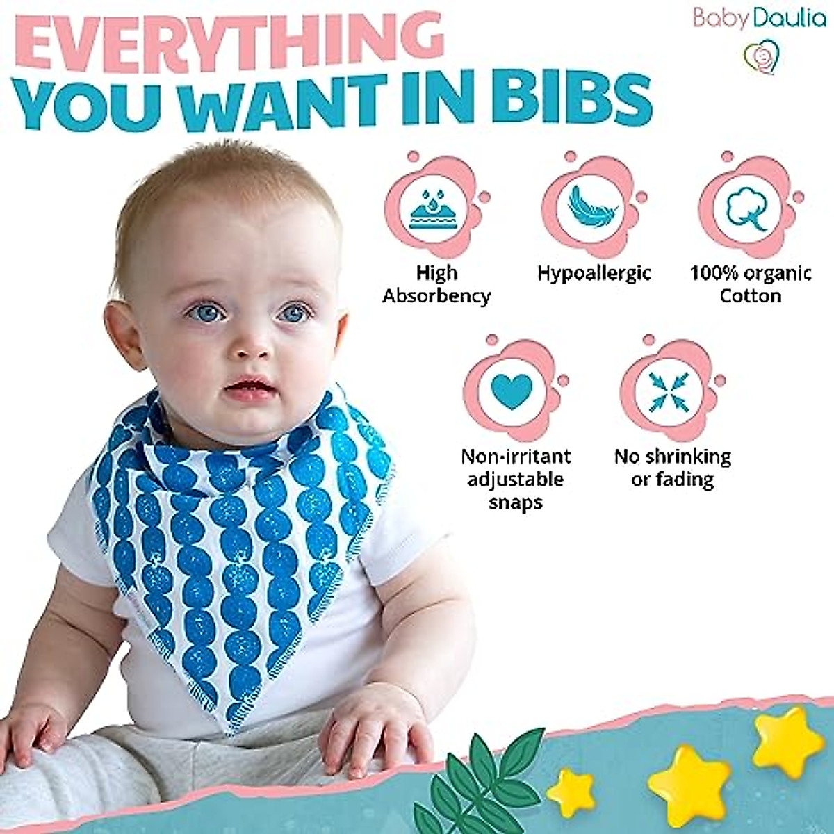 Baby Bandana Bibs 12 Pack - Organic Baby Bibs for Boy and Girls, Soft and Stylish Drool Bibs for Teething and Drooling, Ultra Absorbent Bibs for baby boy