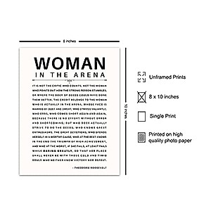Daring Greatly Man/Woman In the Arena Quote Poster - 8x10 Famous Teddy Roosevelt Speech - 8x10 Motivational Inspirational Wall Art Decor - Uplifting Gifts for Women, Feminist, Entrepreneur