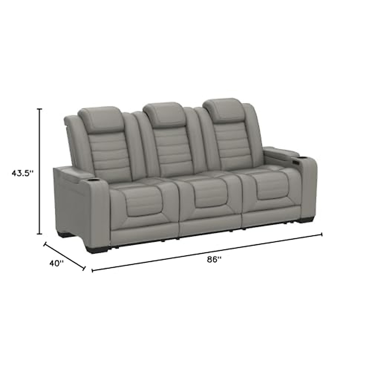 Signature Design by Ashley Backtrack Contemporary Tufted Leather Power Reclining Sofa with Adjustable Headrest, Light Gray
