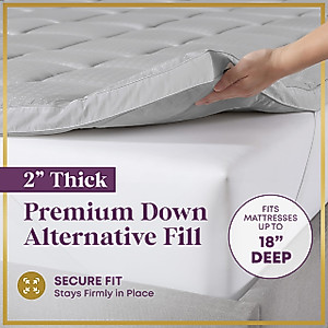 CirclesHome Mattress Pad - Queen Size Mattress Topper with Anti-Slip Anchors - 100% Cotton Filled with Alternative Down Filling - Soft Feel, Comfortable, Breatheable, and Assists with Back Relief