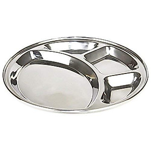 IndiaBigShop Stainless Steel Round Dining Plate 4 Compartment Thali, Dinner plates, Steel Plates, Restaurant Steel Plates, Dinner Partie Plates, Thali - 11.5 Inch - Set of 4